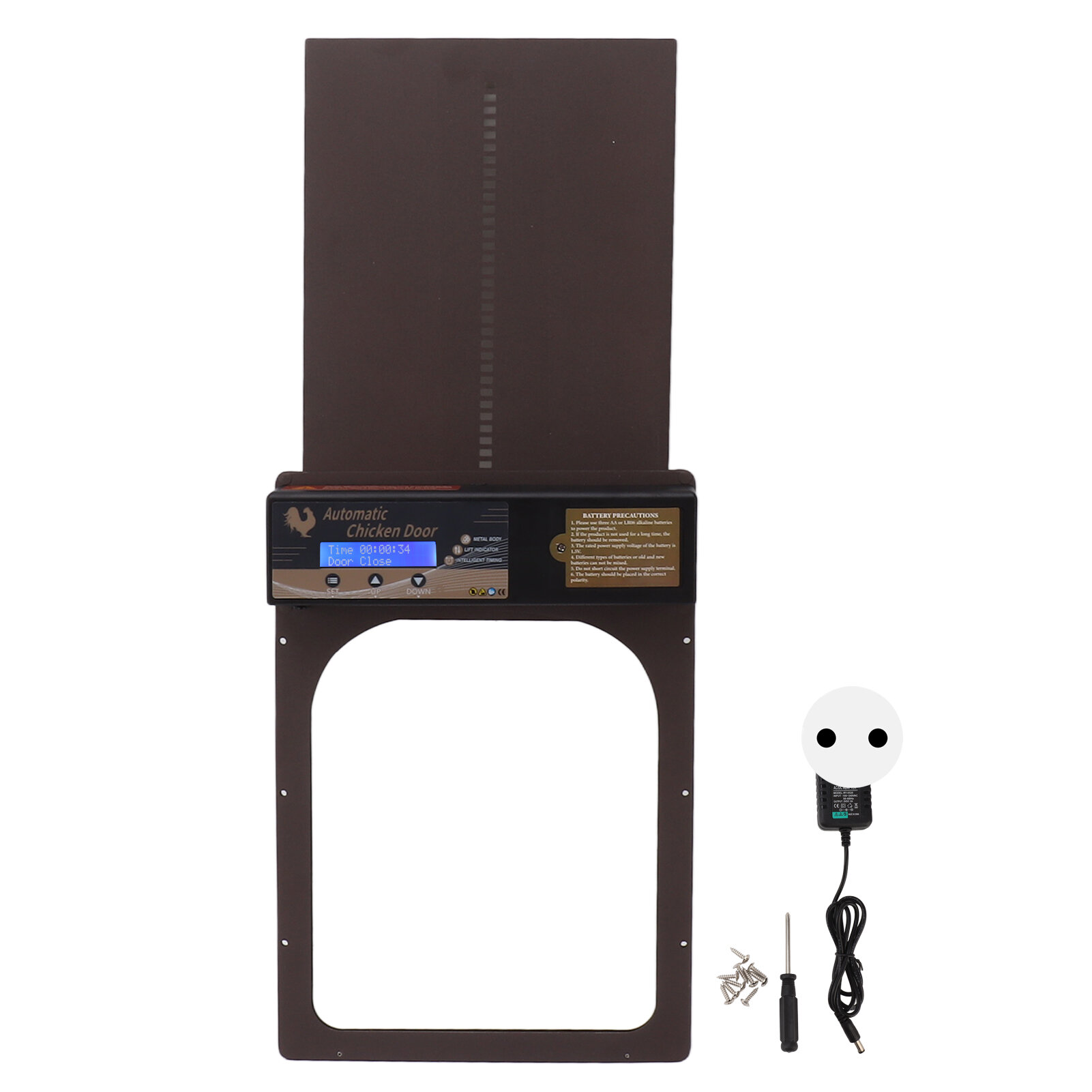 Автоматическая дверь курятника IP45, водонепроницаемая, с таймером, алюминиевая, 100-240В, коричневый, EU Plug
