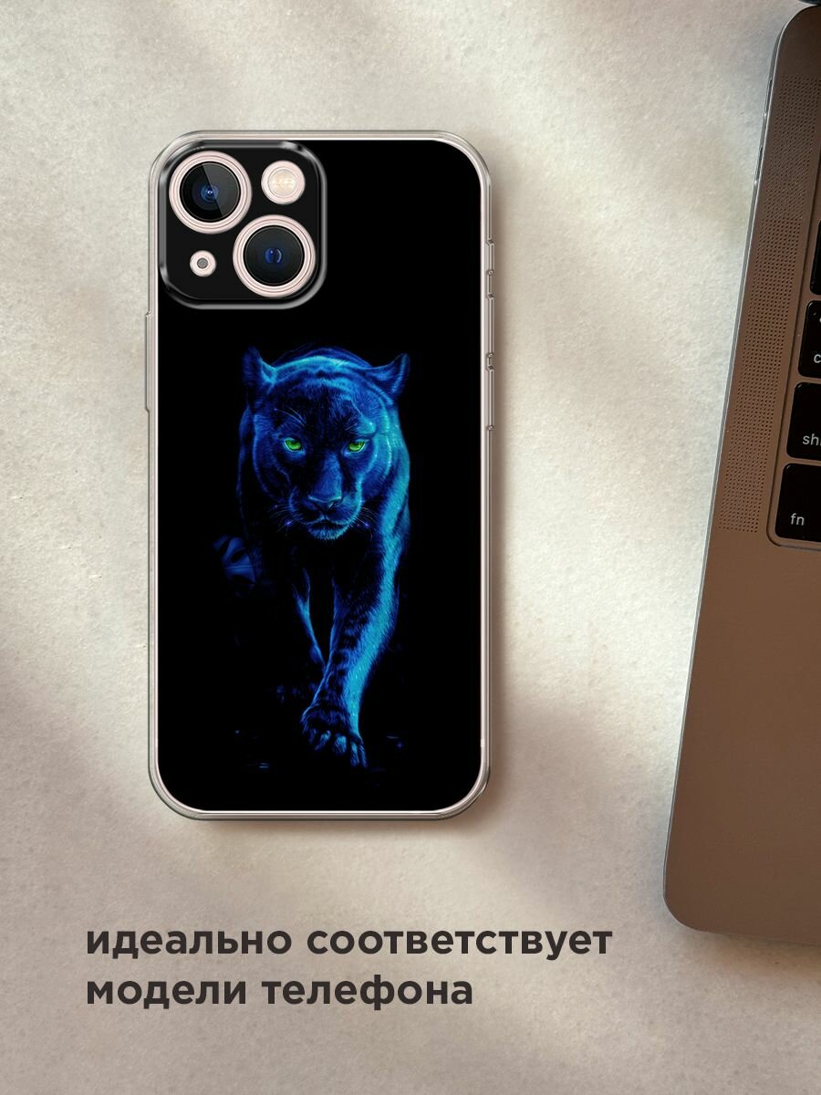 Чехол на Apple iPhone 13 mini / Айфон 13 мини с принтом "Пантера в лунном свете" — фото 1