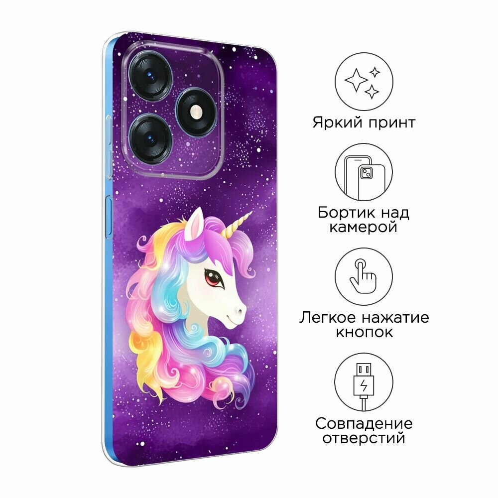 Чехол на Tecno Spark 10/10C / Текно Спарк 10/10С с принтом "Кудрявый единорог" — фото 1