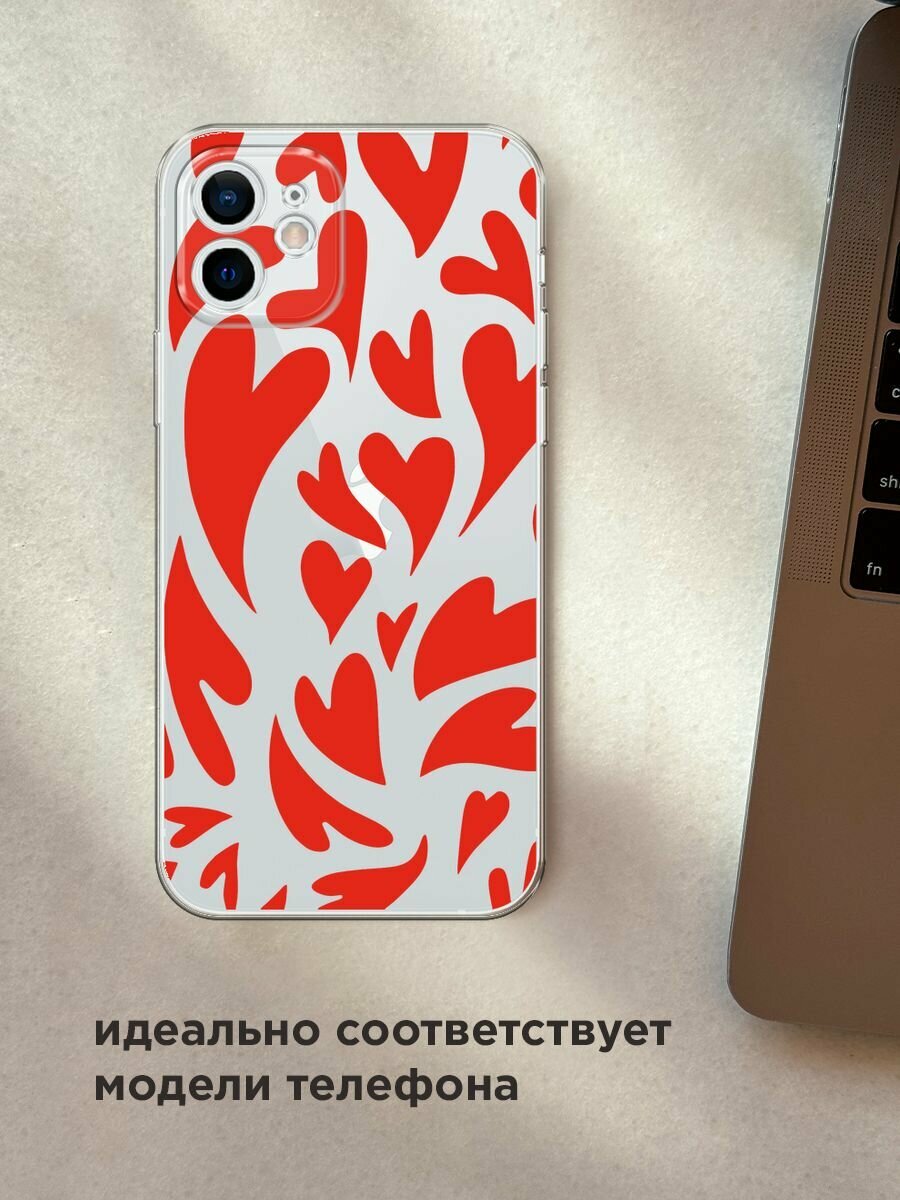 Чехол на Apple iPhone 12 mini / Айфон 12 Мини с принтом "Crazy hearts 2 - 14 февраля", прозрачный — фото 1