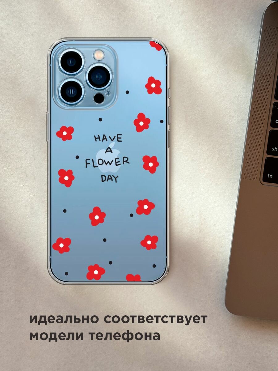 Чехол на Apple iPhone 13 Pro / Айфон 13 Про с принтом "Have a flower day 2", прозрачный — фото 1