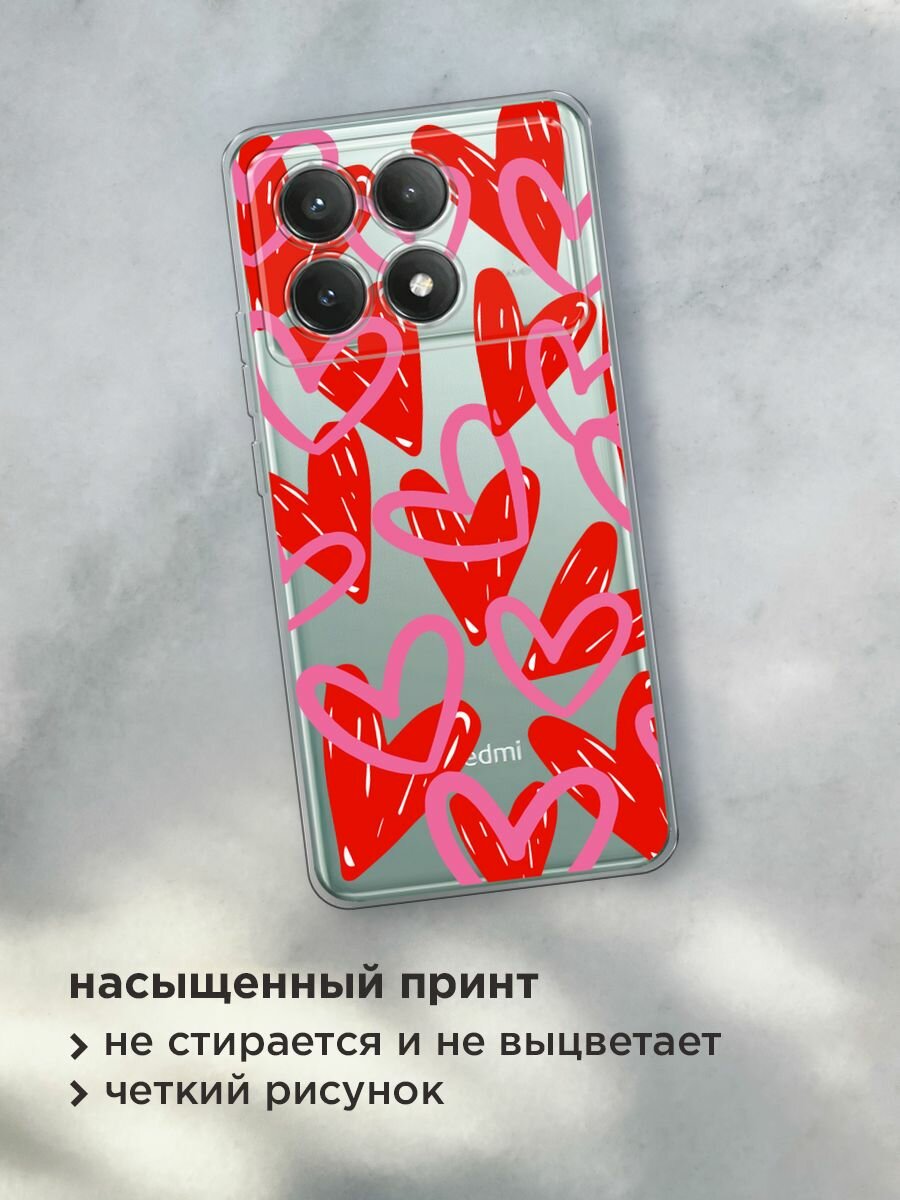 Чехол на Xiaomi Poco X6 PRO 5G / Поко X6 Про 5G с принтом "Hearts doodles - 14 февраля", прозрачный — фото 1