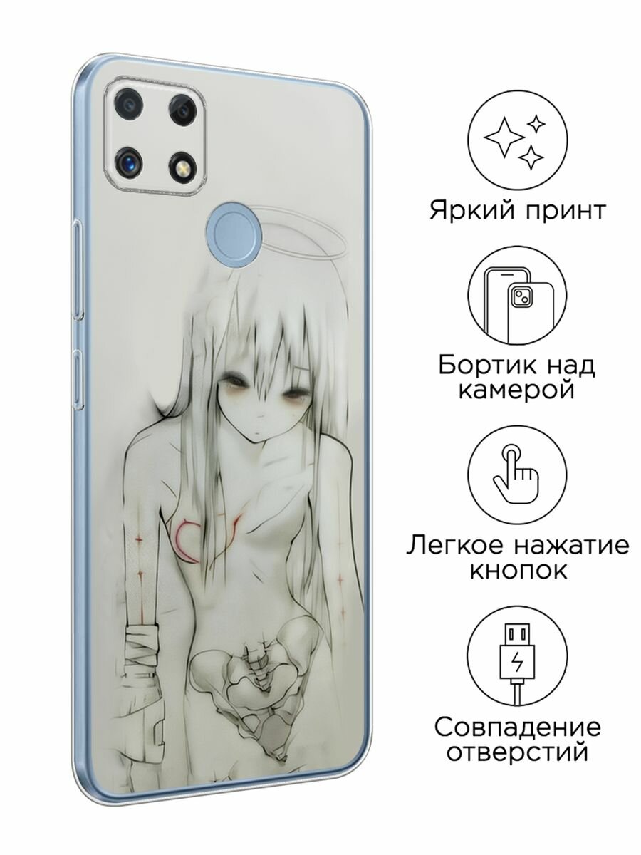 Чехол на Realme C25/C25s / Реалми С25/C25s с принтом "Аниме рисунок чёрно-белый" — фото 1