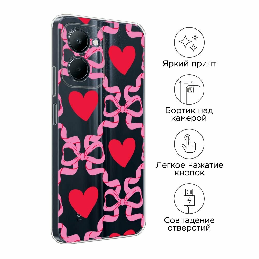 Чехол на Realme C33 / Реалми С33 с принтом "Hearts and ribbons 2 - 14 февраля", прозрачный — фото 1