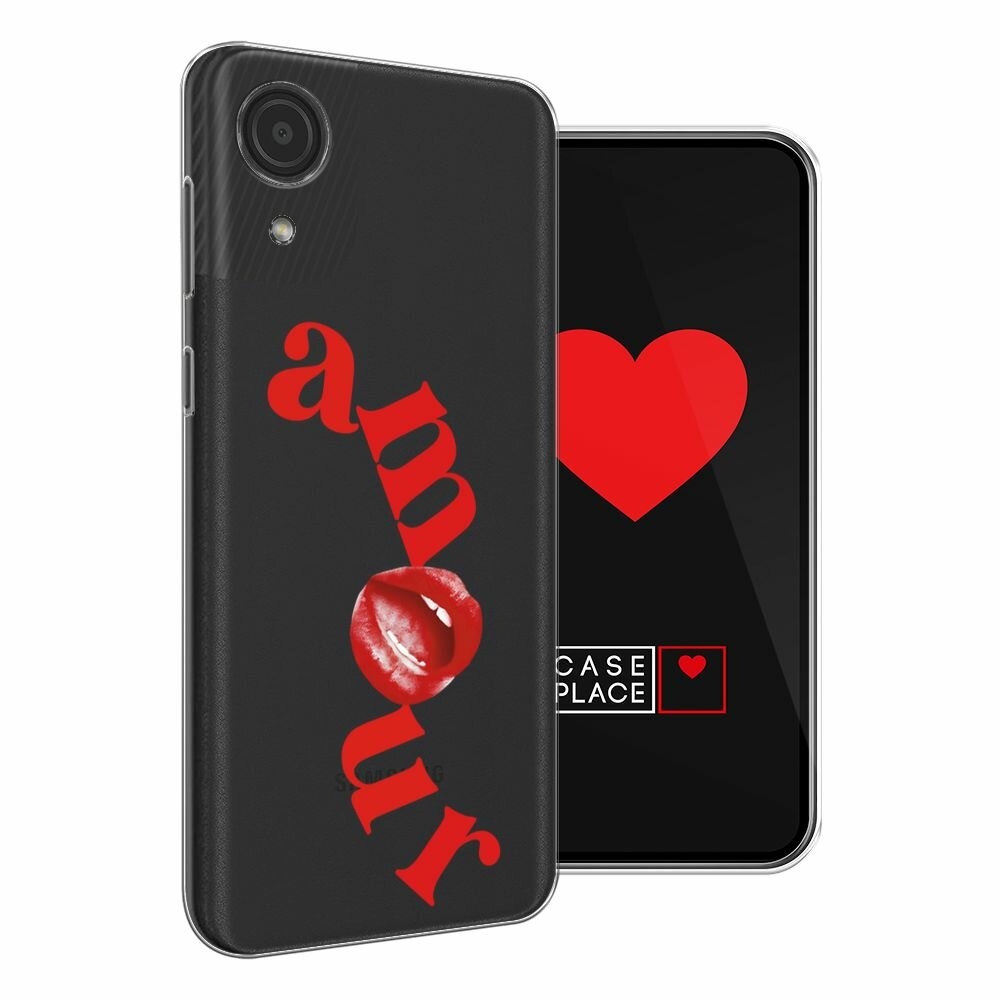 Чехол на Samsung Galaxy A03 Core / Самсунг Галакси А03 Core с принтом "Amour lips - 14 февраля", прозрачный — фото 1