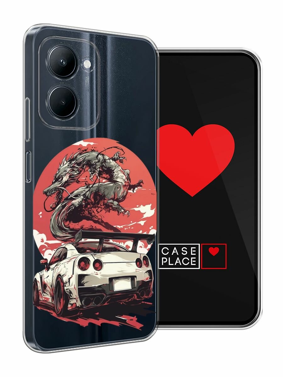 Чехол на Realme C33 / Реалми С33 с принтом "Car and dragon", прозрачный — фото 1