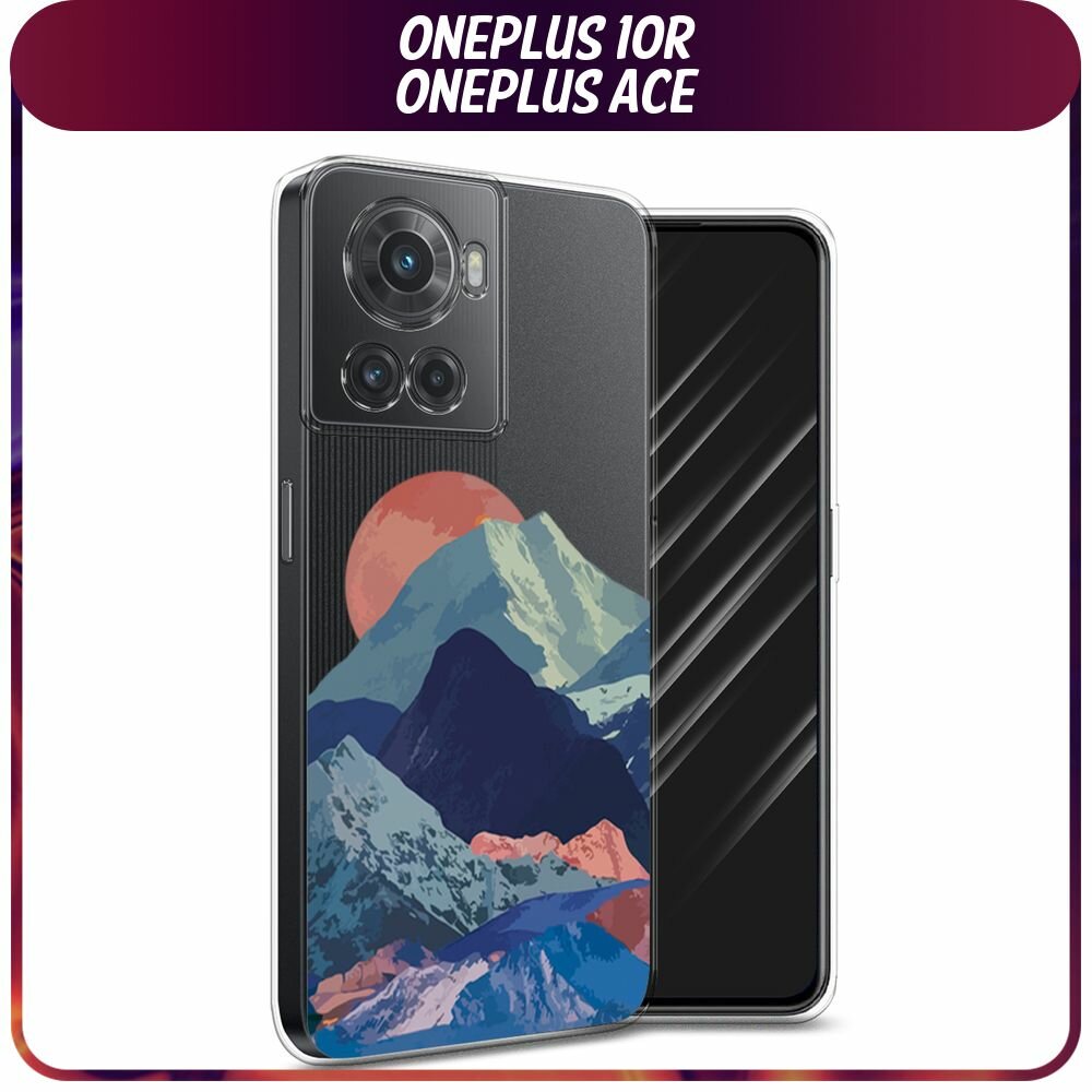 Чехол на OnePlus 10R/Ace / Ван Плас 10R/Ace с принтом "Закат в снежных горах", прозрачный