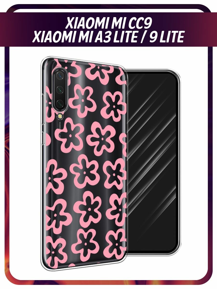 Чехол на Xiaomi Mi CC9/A3 Lite/9 Lite / Сяоми Mi CC9/A3 Lite/9 Lite с принтом "Простые розовые цветочки", прозрачный