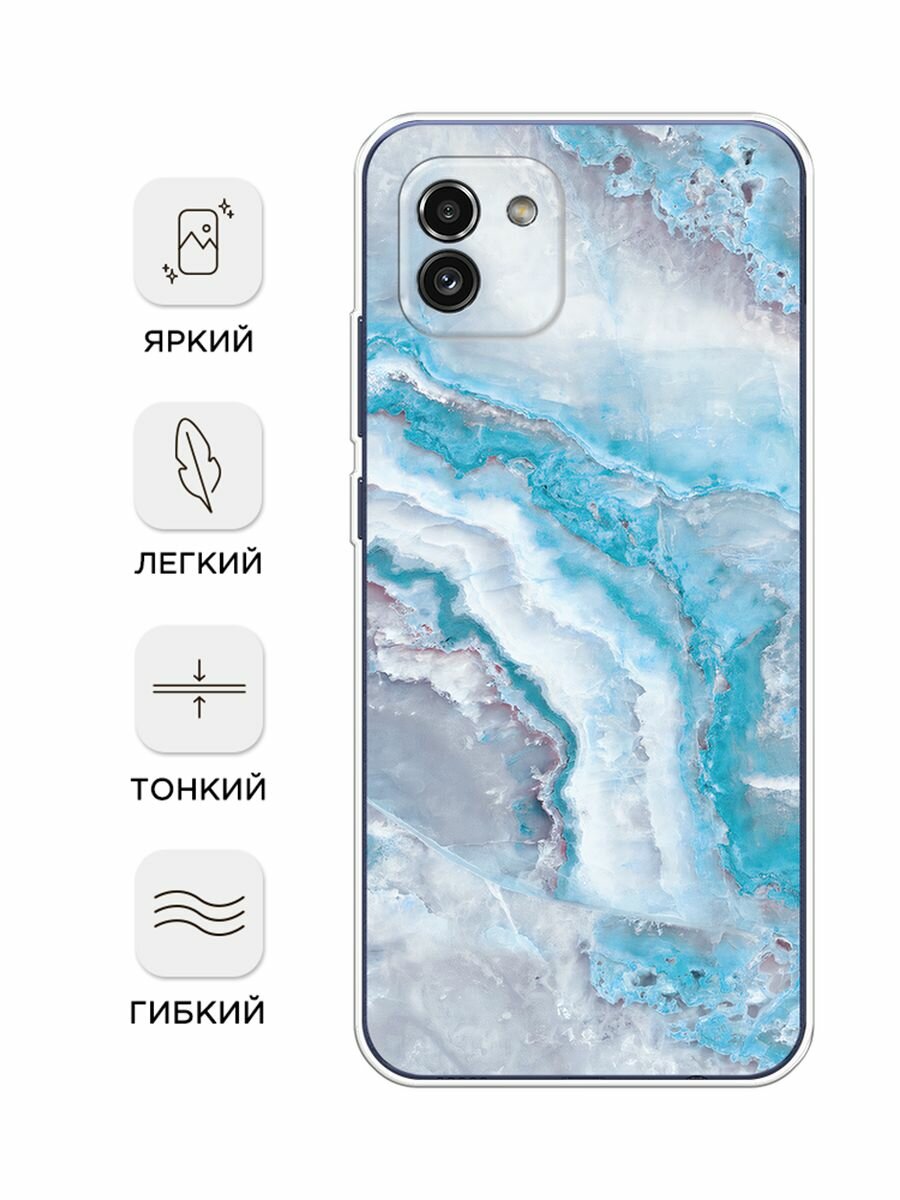 Чехол на Samsung Galaxy A03 / Самсунг Галакси А03 с принтом "Нежно-голубой мрамор" — фото 1