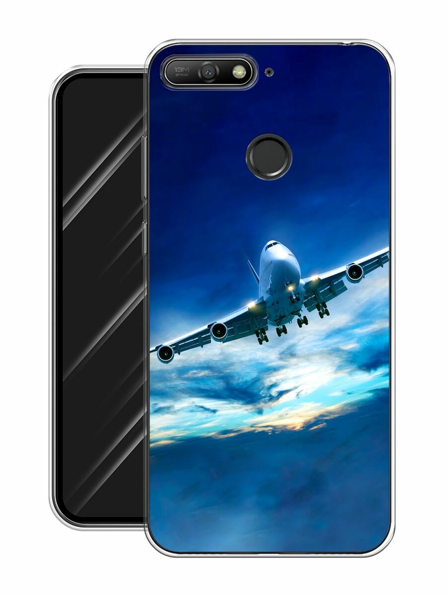 Чехол на Honor 7C/7A Pro/Huawei Y6 Prime 2018 / Хонор 7С/7А Про/Хуавей Y6 Prime 2018 с принтом "Самолет в небе" — фото 1