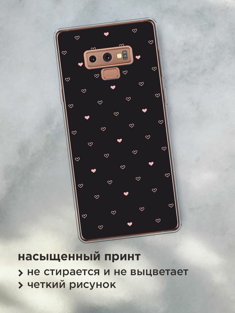 Чехол на Samsung Galaxy Note 9 / Самсунг Галакси Нот 9 с принтом "Черный фон и сердечки" — фото 1