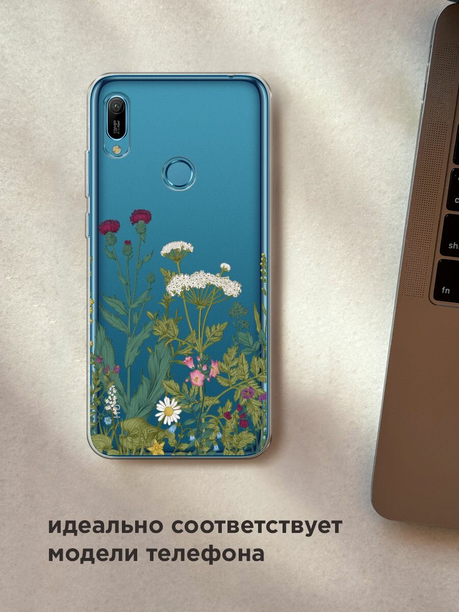 Чехол на Honor 8A/8A Pro/Huawei Y6s/Y6 2019 / Хонор 8А с принтом "Дикие полевые цветы", прозрачный — фото 1
