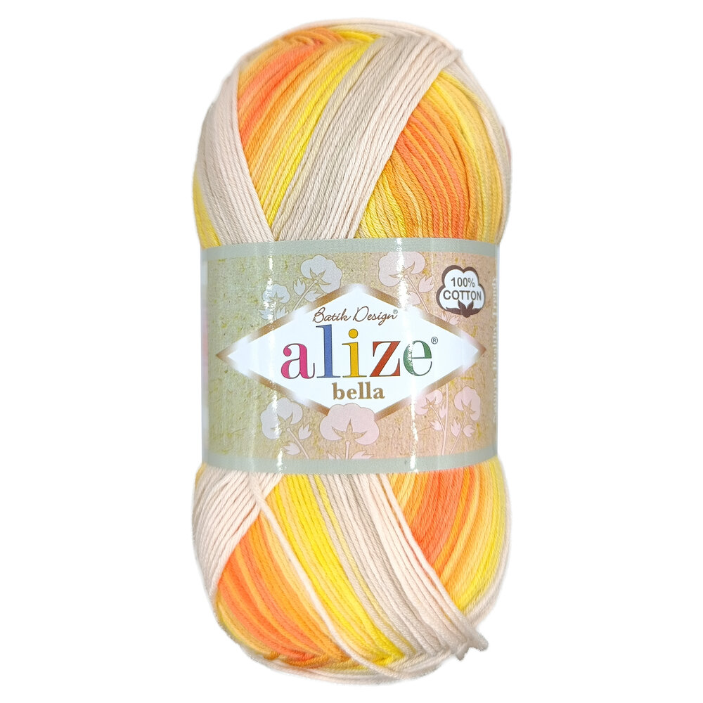 Пряжа для вязания Alize Bella batik 7687 желтый оранжевый 100 гр/360 м 100% хлопок