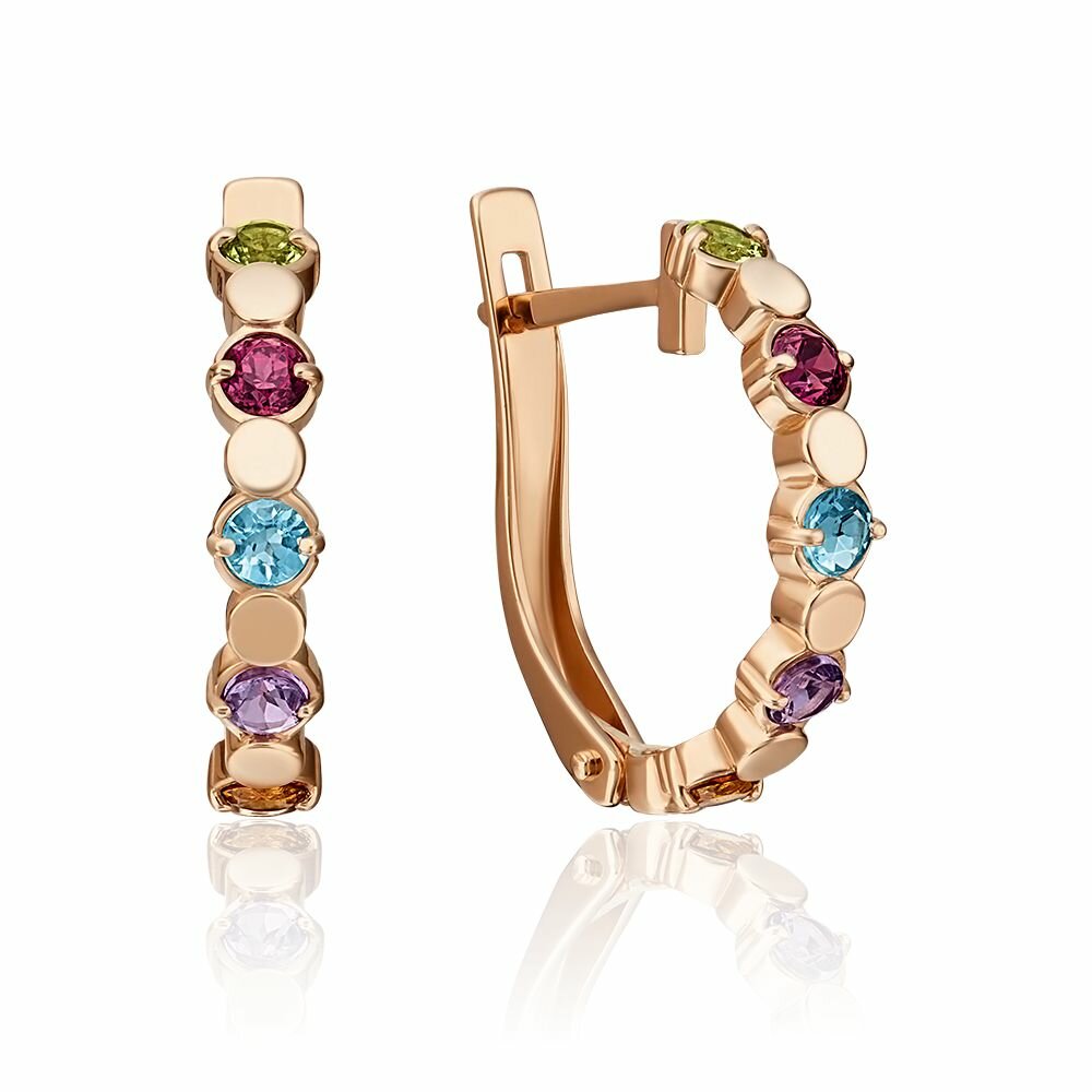 Серьги, красное золото, 585 проба, гранат, цитрин, топаз, аметист, хризолит