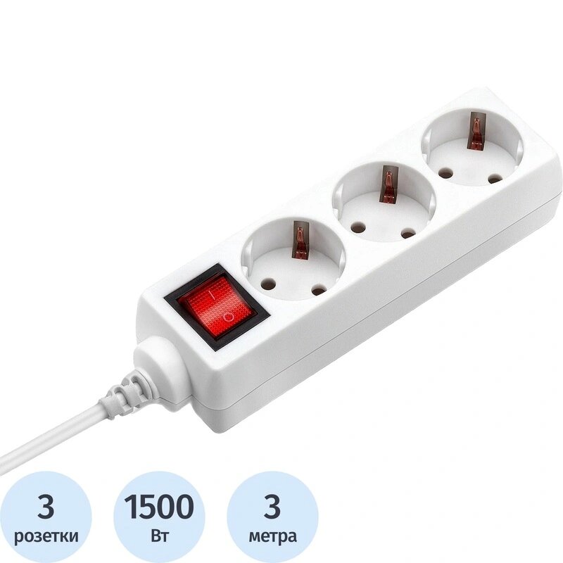 Удлинитель Buro BU-PS3.3/W 3м (3 розетки) белый (пакет ПЭ)