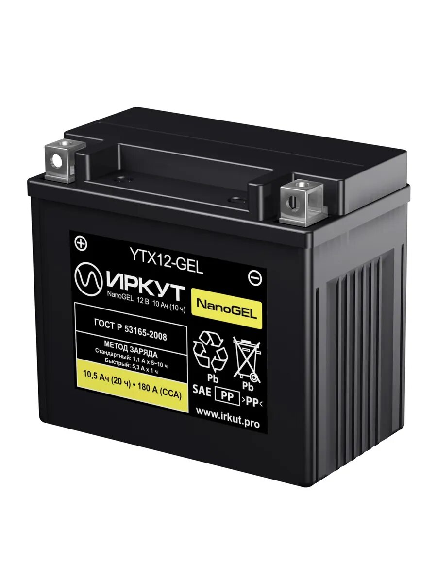 Аккумулятор иркут YTX12-GEL 12V 10.5Ач прям. пол.