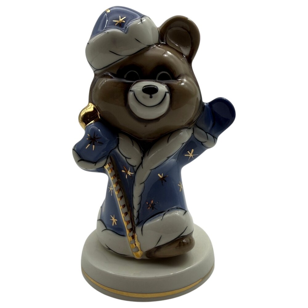 Фарфоровая статуэтка "Олимпийский Мишка - Дед Мороз", 2022-2024 гг, Вербилки, Россия (синий)