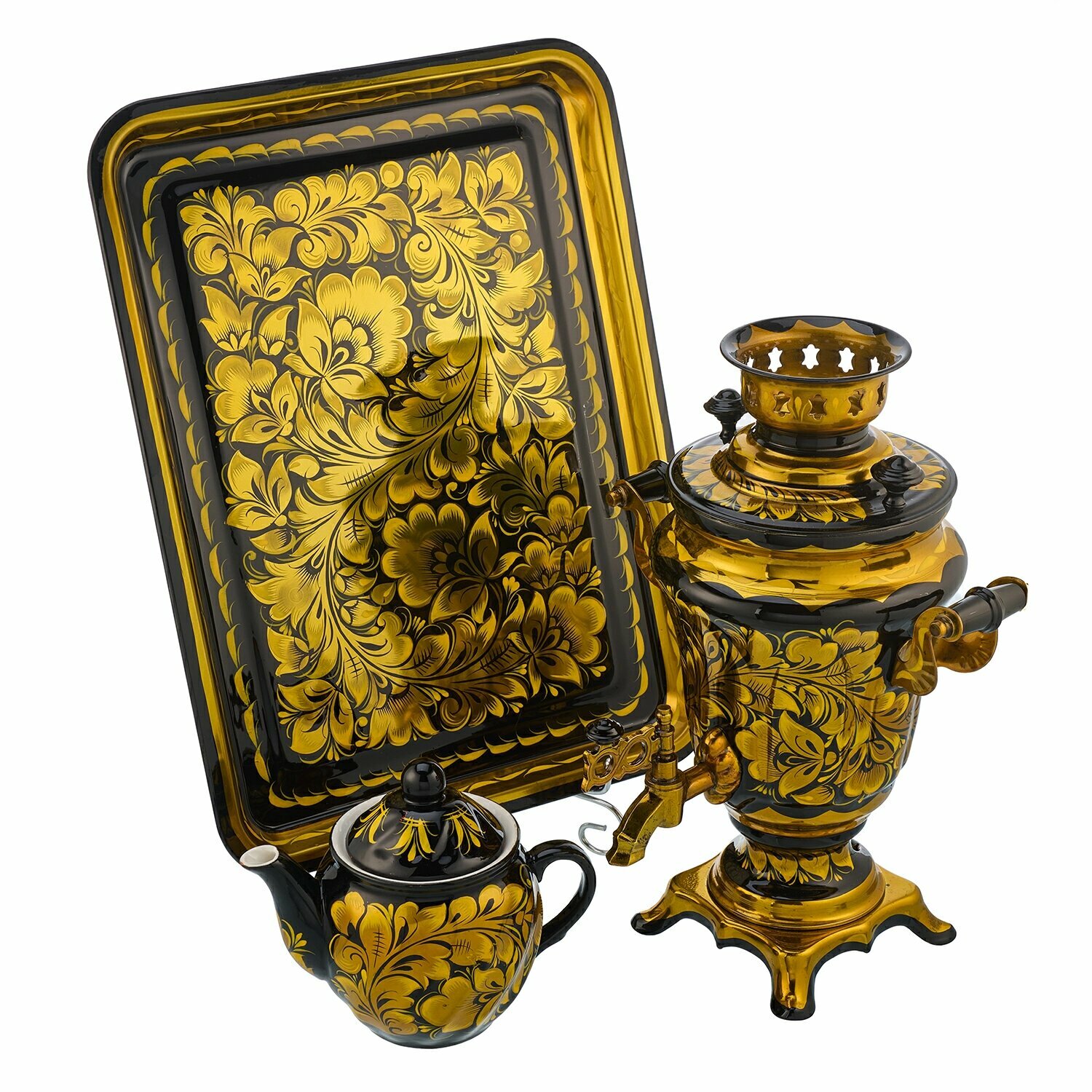 206985 Самовар электрический кудрина, черн 1,5л, поднос прямоуг