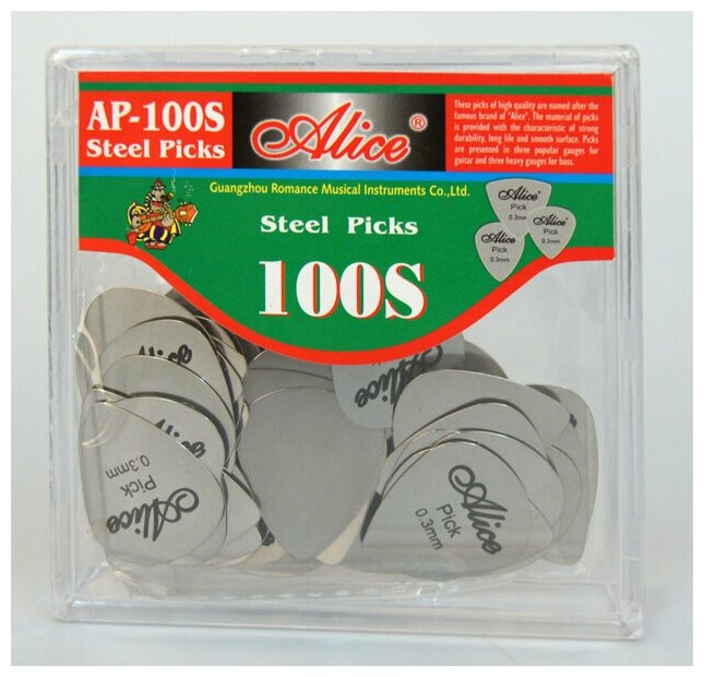 AP-100S Коробка медиаторов, сталь, толщина 0,3мм, 100шт, Alice