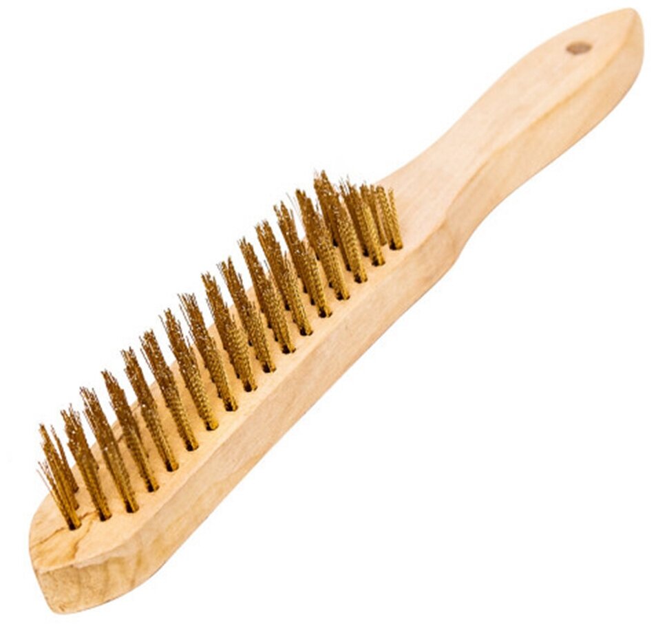 Щетка по металлу латунная Beorol, 5-рядная, витая проволока, деревянная ручка