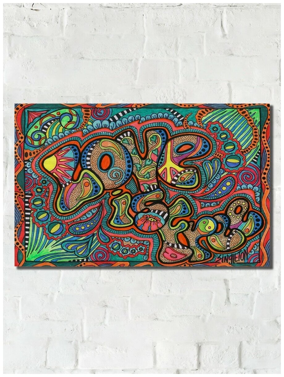 Картина интерьерная на дереве Хиппи арт (Инди арт, Психоделика, красочная картина) - 7401 Г