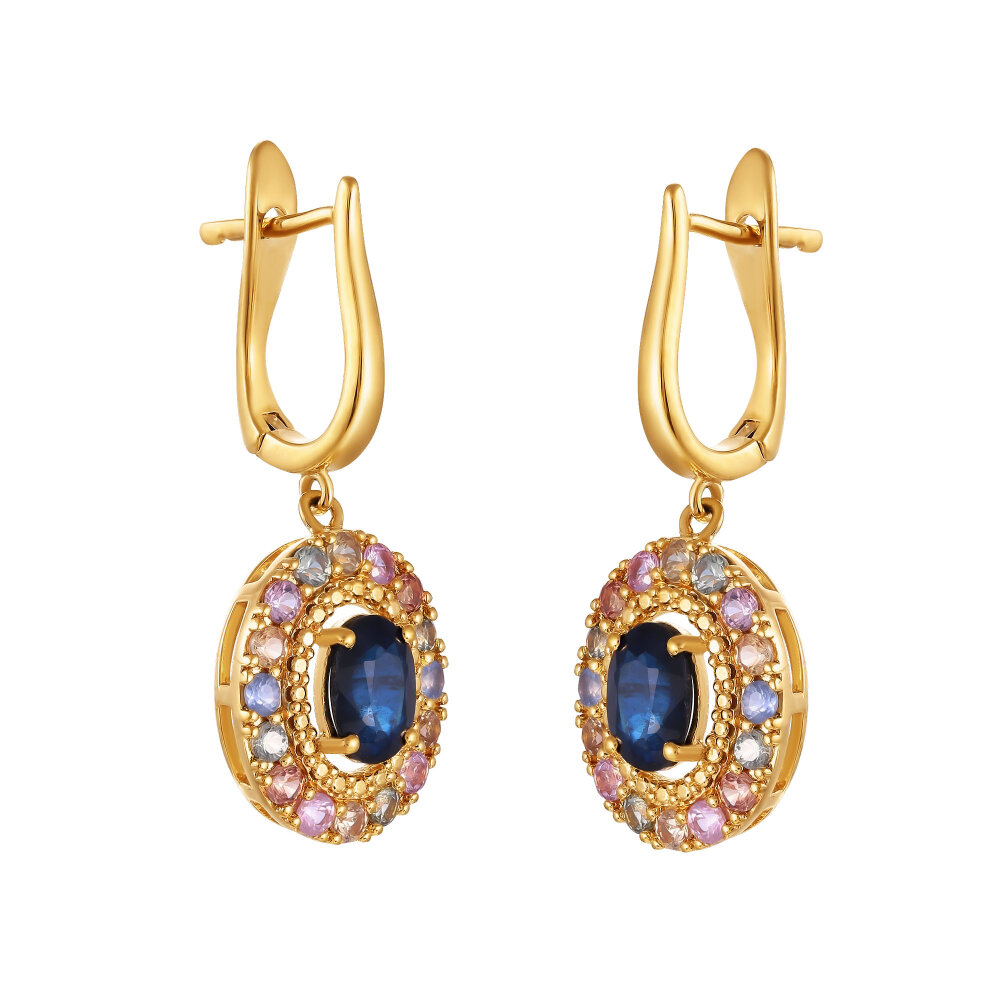 Серьги, серебро, 925 проба, корунд