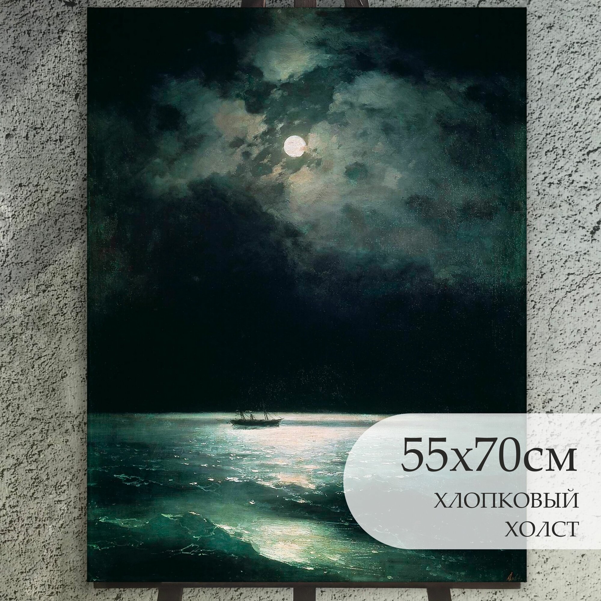 Картина на натуральном холсте (репродукция) "ночь на черном море, Айвазовский 55х70см / картина для интерьера дома