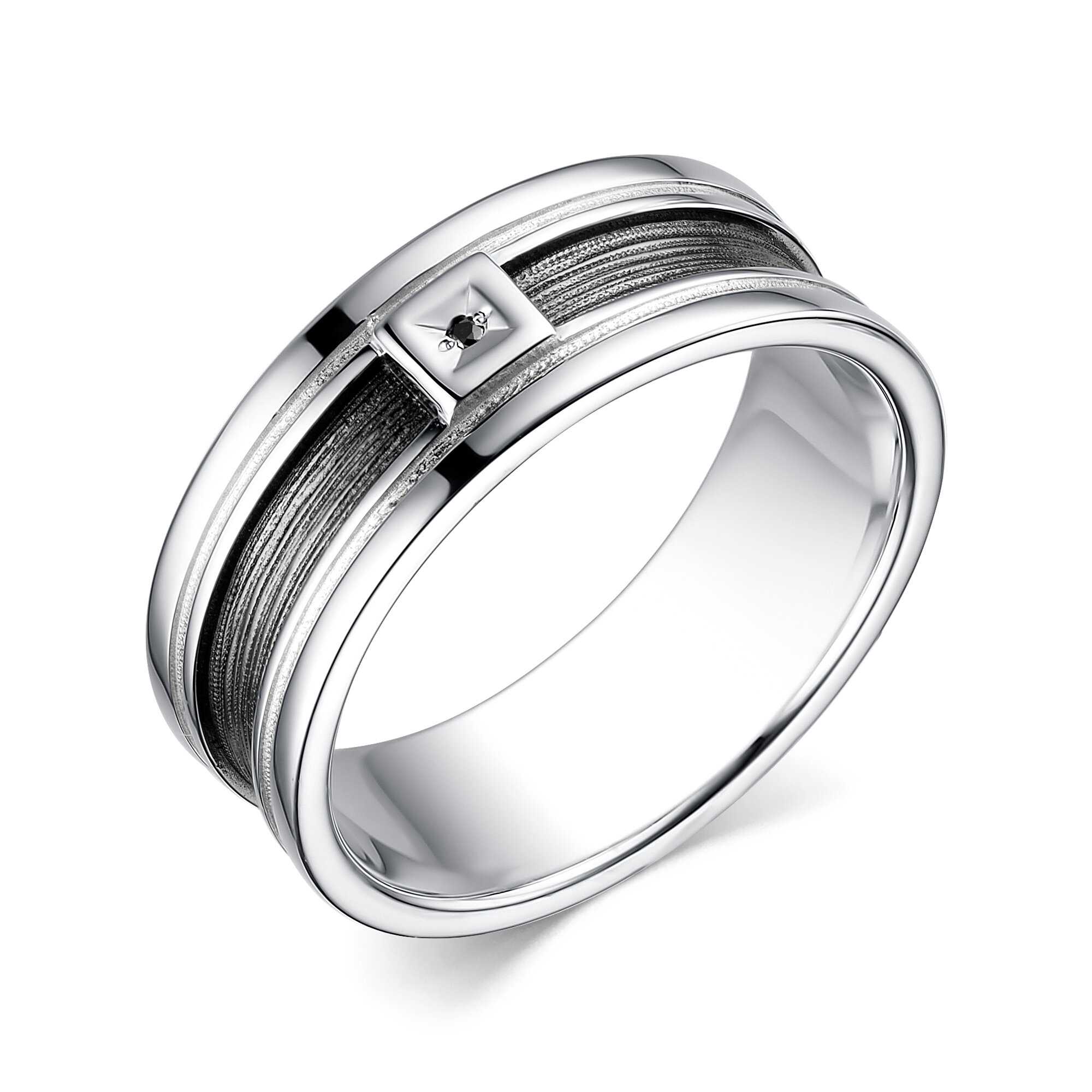 Печатка, серебро, 925 проба, чернение, бриллиант