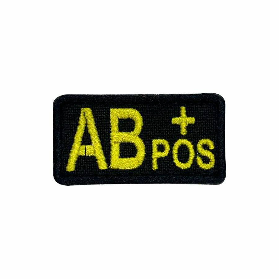Нашивка , патч (шеврон) Группа крови AB+ (4+) черный фон, желтые буквы 5х2,5см