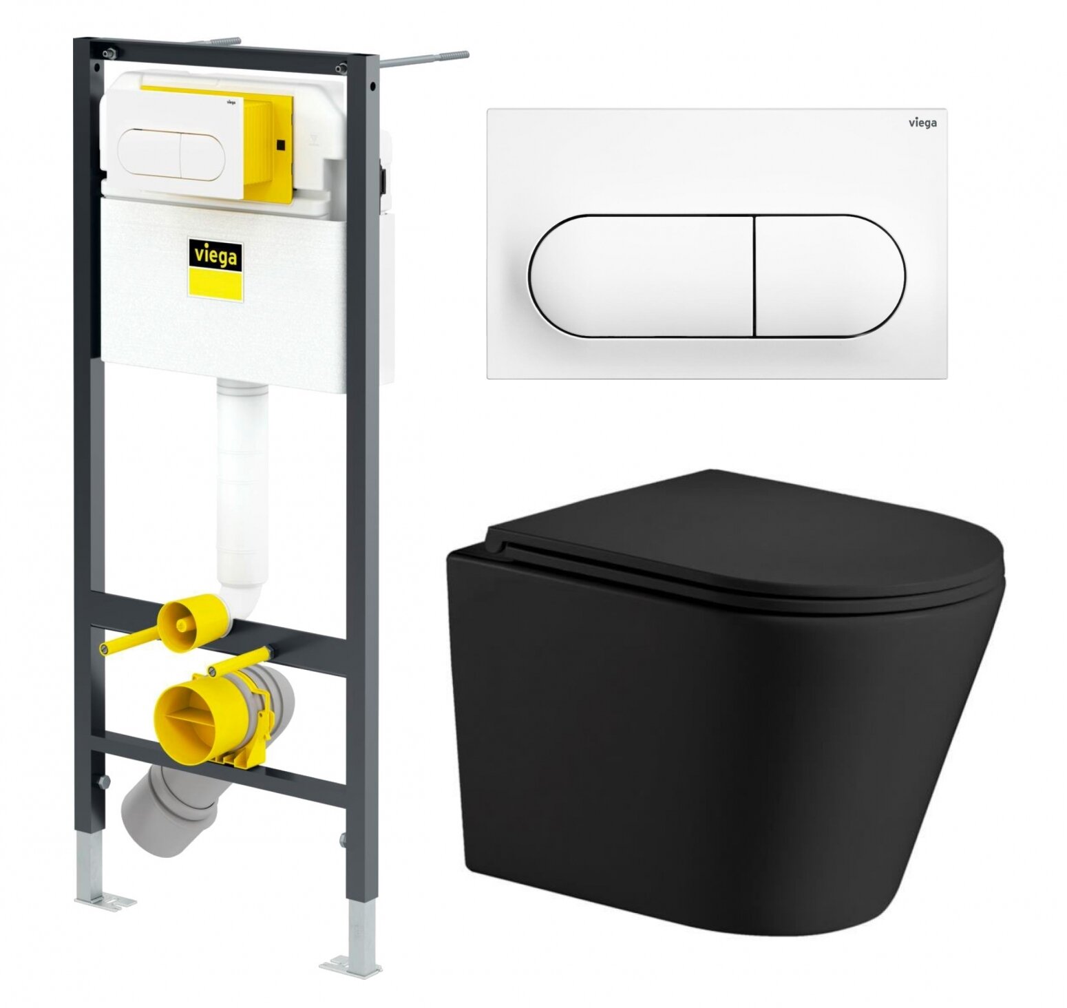 Комплект 3 в 1 инсталляция Viega Prevista 8524.11 + Подвесной унитаз WeltWasser Salzbach 043 MT-BL + кнопка белая