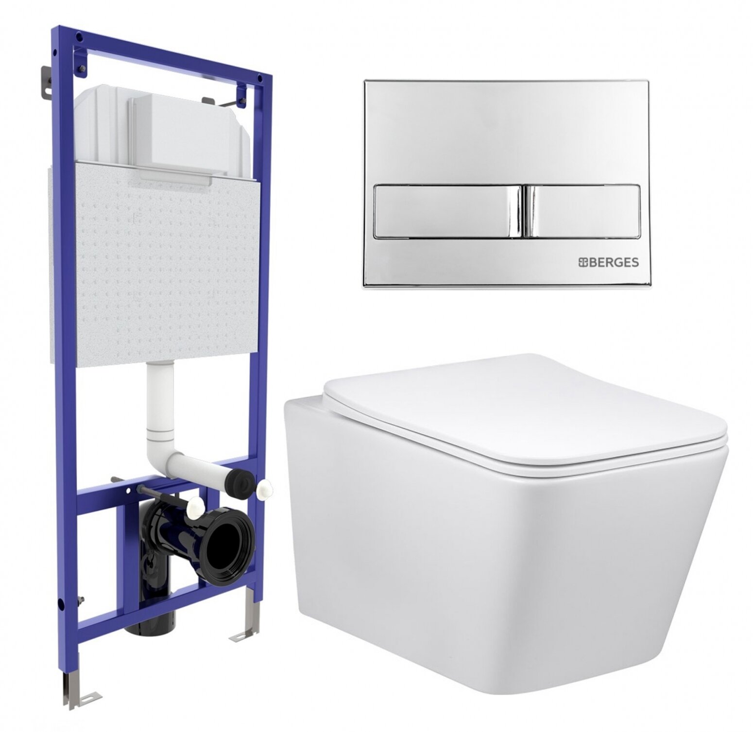 Комплект 3 в 1 инсталляция Berges Wasserhaus Novum L3 + Унитаз Vincea Q-Line VT1-12 + кнопка хром