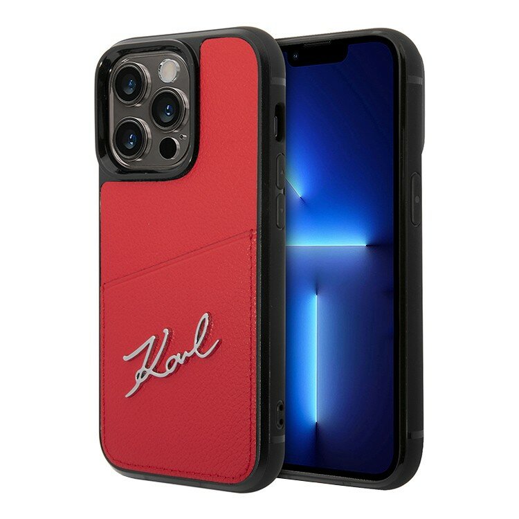 Karl Lagerfeld чехол с карманом для карт на iPhone 14 Pro Max, PU-кожа Signature logo, красный