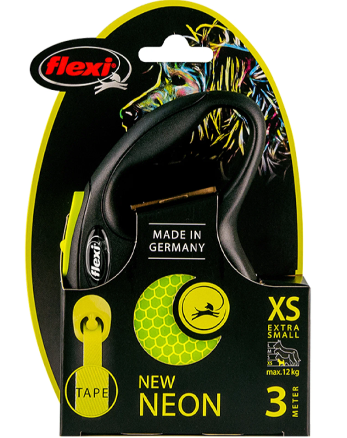 Поводок-рулетка для собак Flexi New Neon XS ленточный 3 м желтый