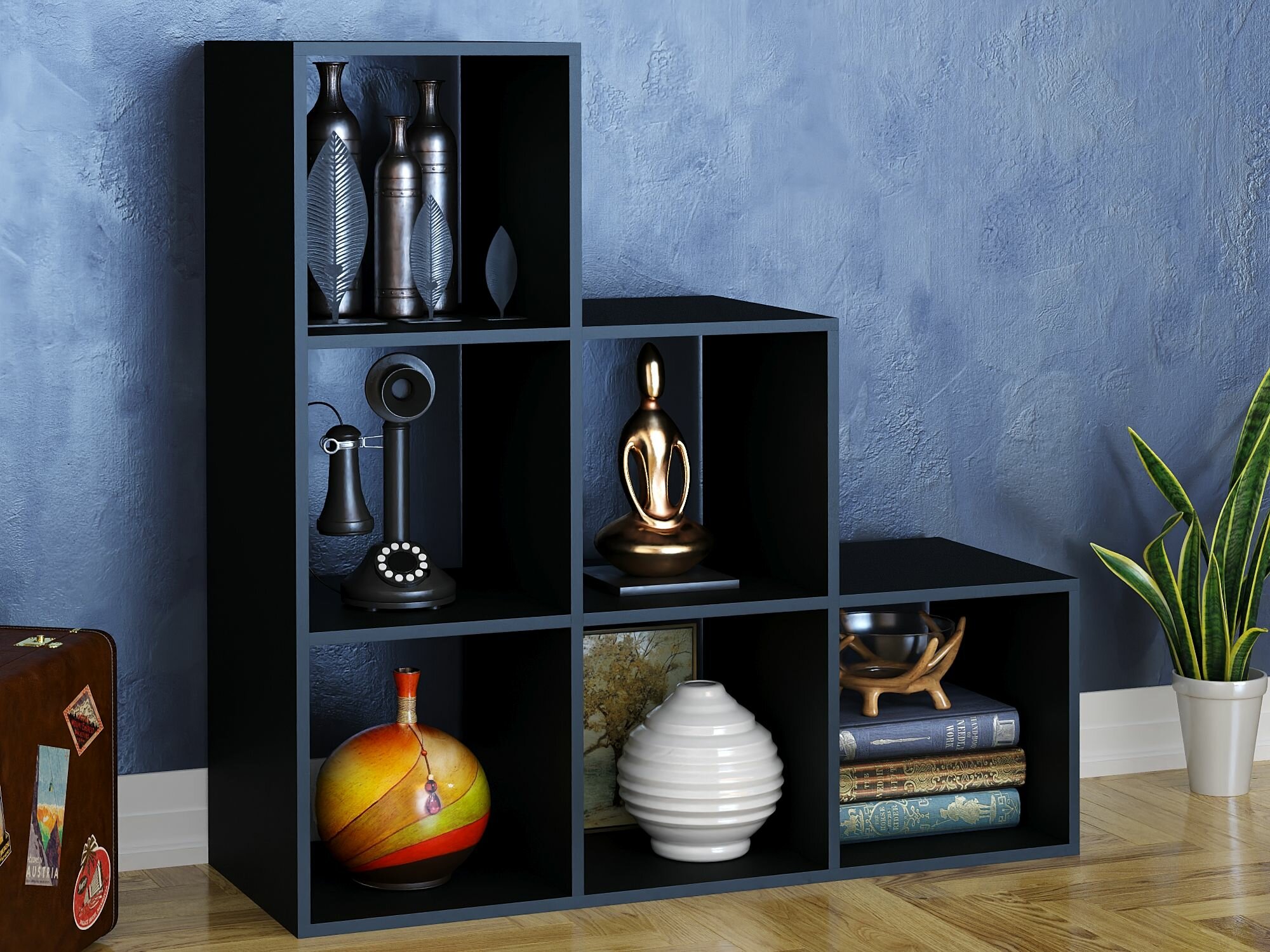 Стеллаж для книг 6 секции лесенка "Каллакс" 107х107х39, черный