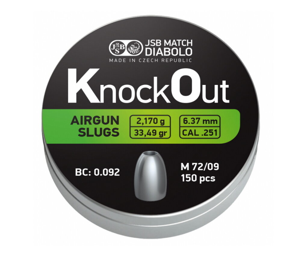 Пули полнотелые JSB KnockOut Slugs 6,35 мм, 2,170 г (150 штук)