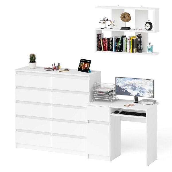 Стол компьютерный Мори МС-1 левый + Комод МК1200.10 + Полка 900, цвет белый