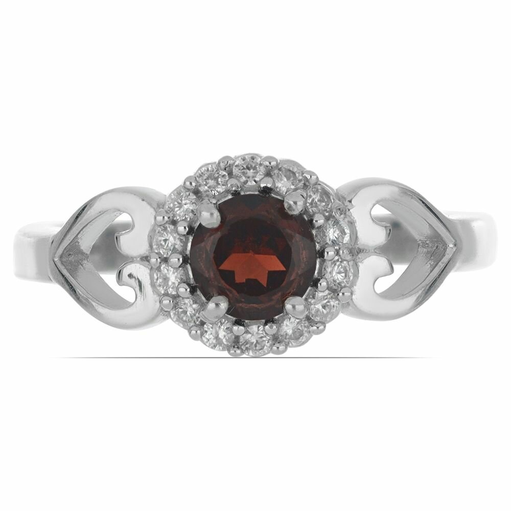 Кольцо, серебро, 925 проба, родирование, циркон, гранат