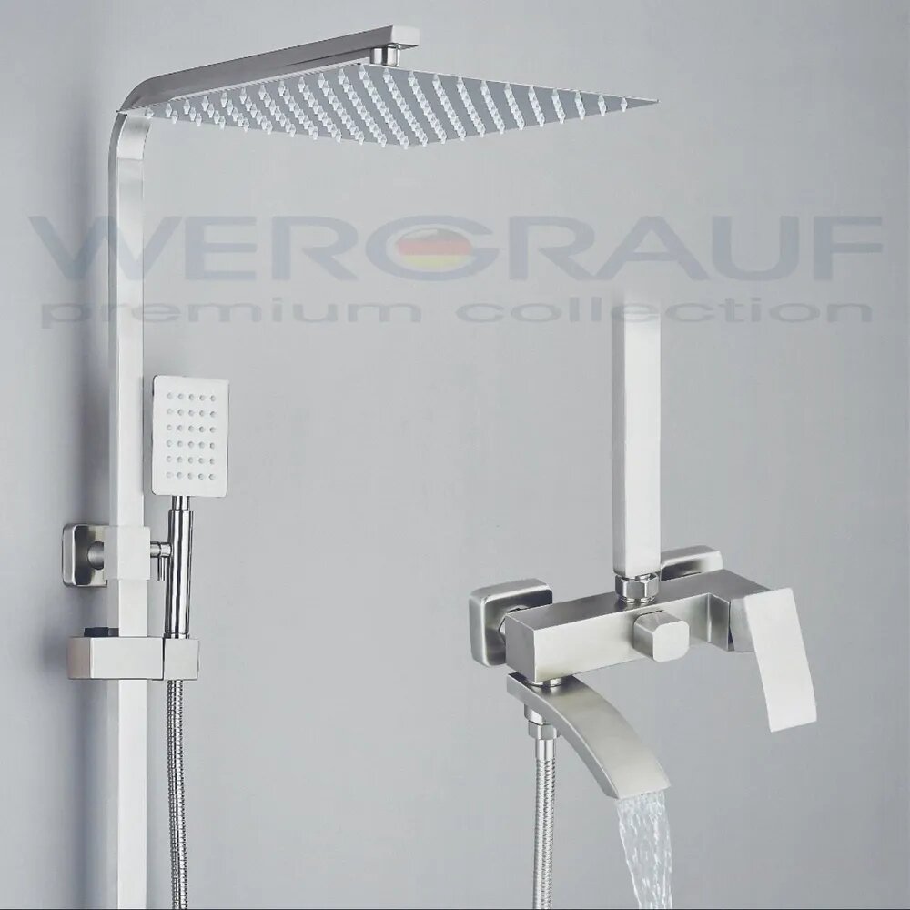 Душевая система Wergrauf 3W-30S с тропическим душем цвет сатин