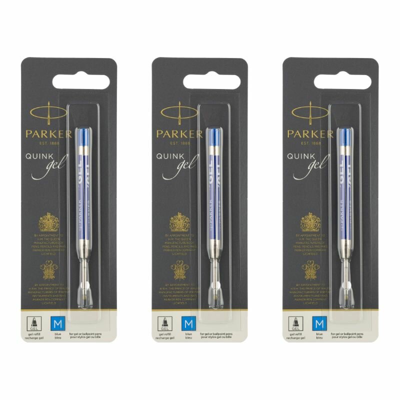 Parker Стержень гелевый, 98 мм, синий, 0,7 мм, 3 шт.