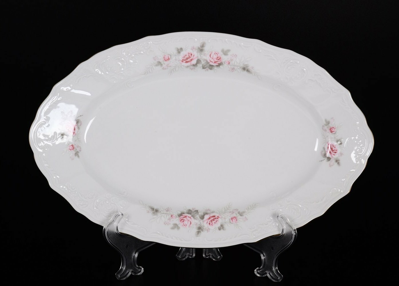 Блюдо овальное 36 см, 1 шт. "Bernadotte" "Роза серая", отводка платина Чехия