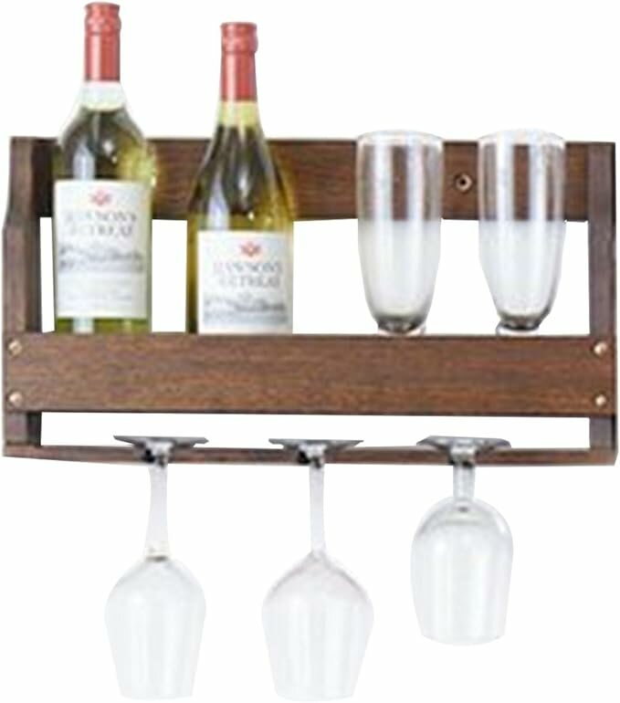 Деревянная настенная полка для бутылок; Полка для бутылок и бокалов;