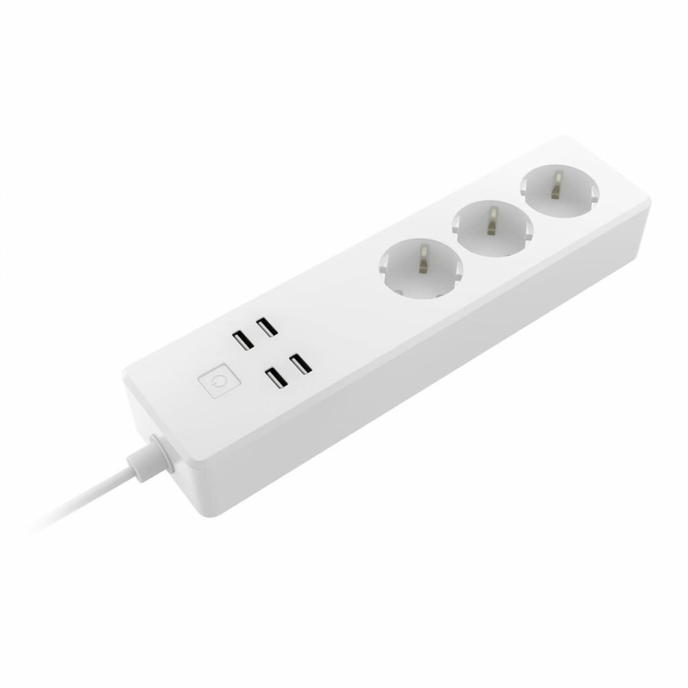 Сетевой фильтр Rubetek RE-3310 с 3 розетками, 4 USB-портами, защитными шторками и выключателем на корпусе, белый