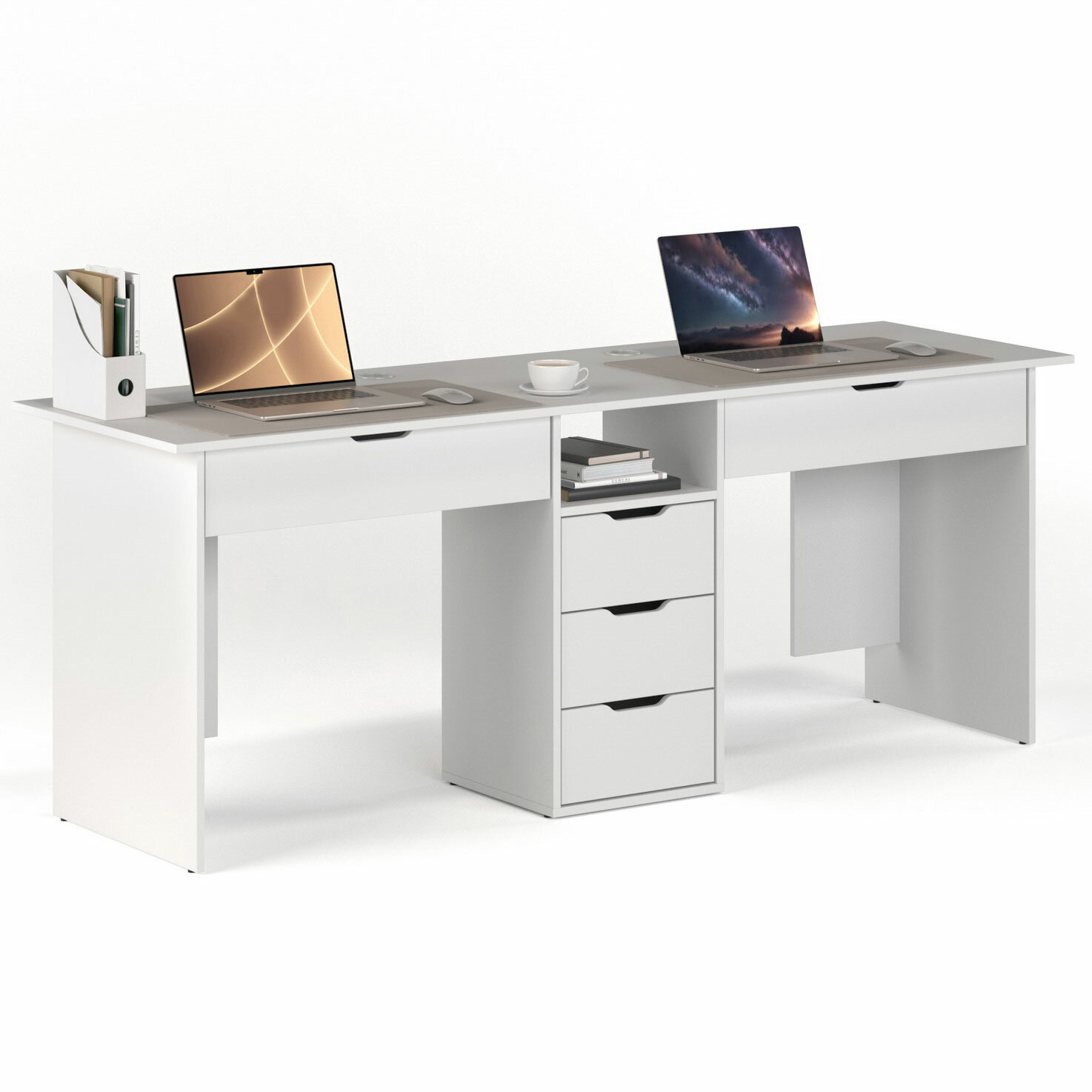 Письменный стол для двоих однотумбовый с 5 ящиками МагМебель Б89Я белый