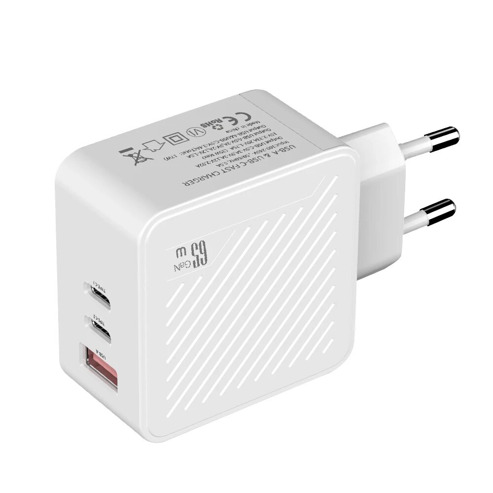 Многопортовое Зарядное Устройство GaN USB-C 65 Вт С Быстрой Зарядкой PD Для iPhone 15/14, iPad