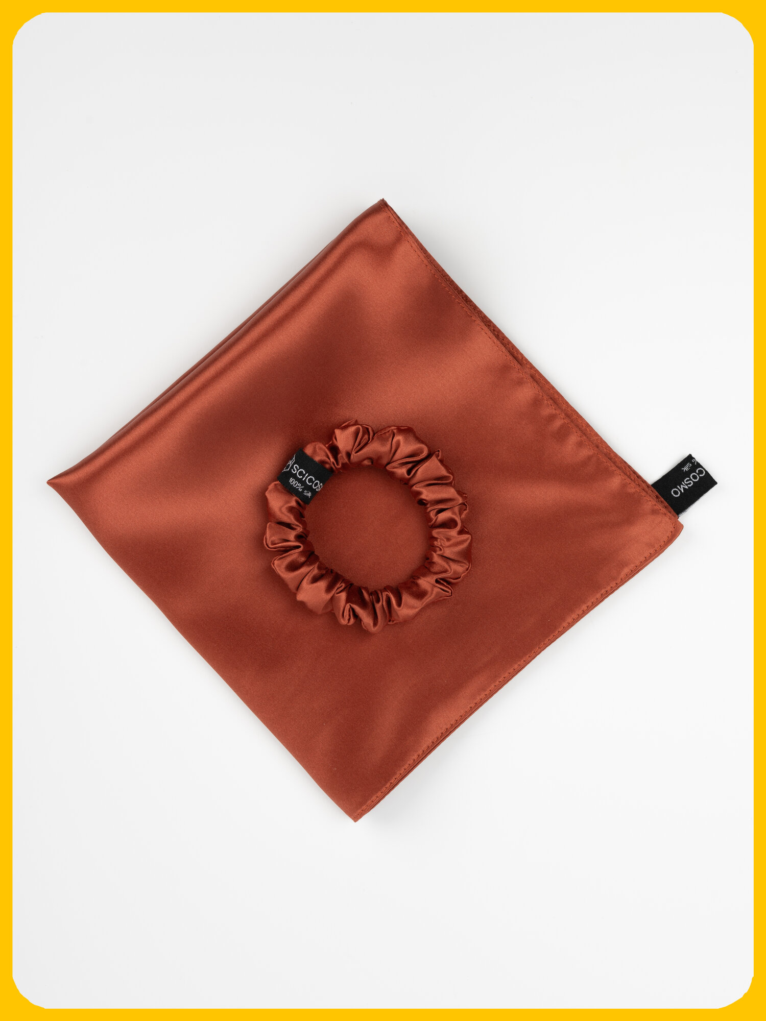 100% натуральный шёлк 22 момми/Набор: полотенце для лица, рук, резинка 2 см/терракотовый цвет