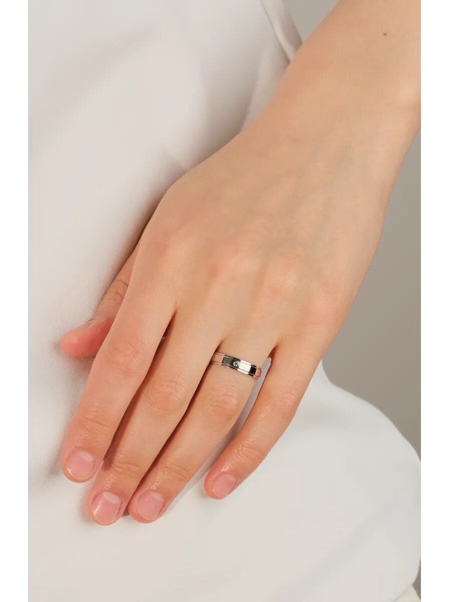 Кольцо обручальное, белое золото, 585 проба, родирование, бриллиант