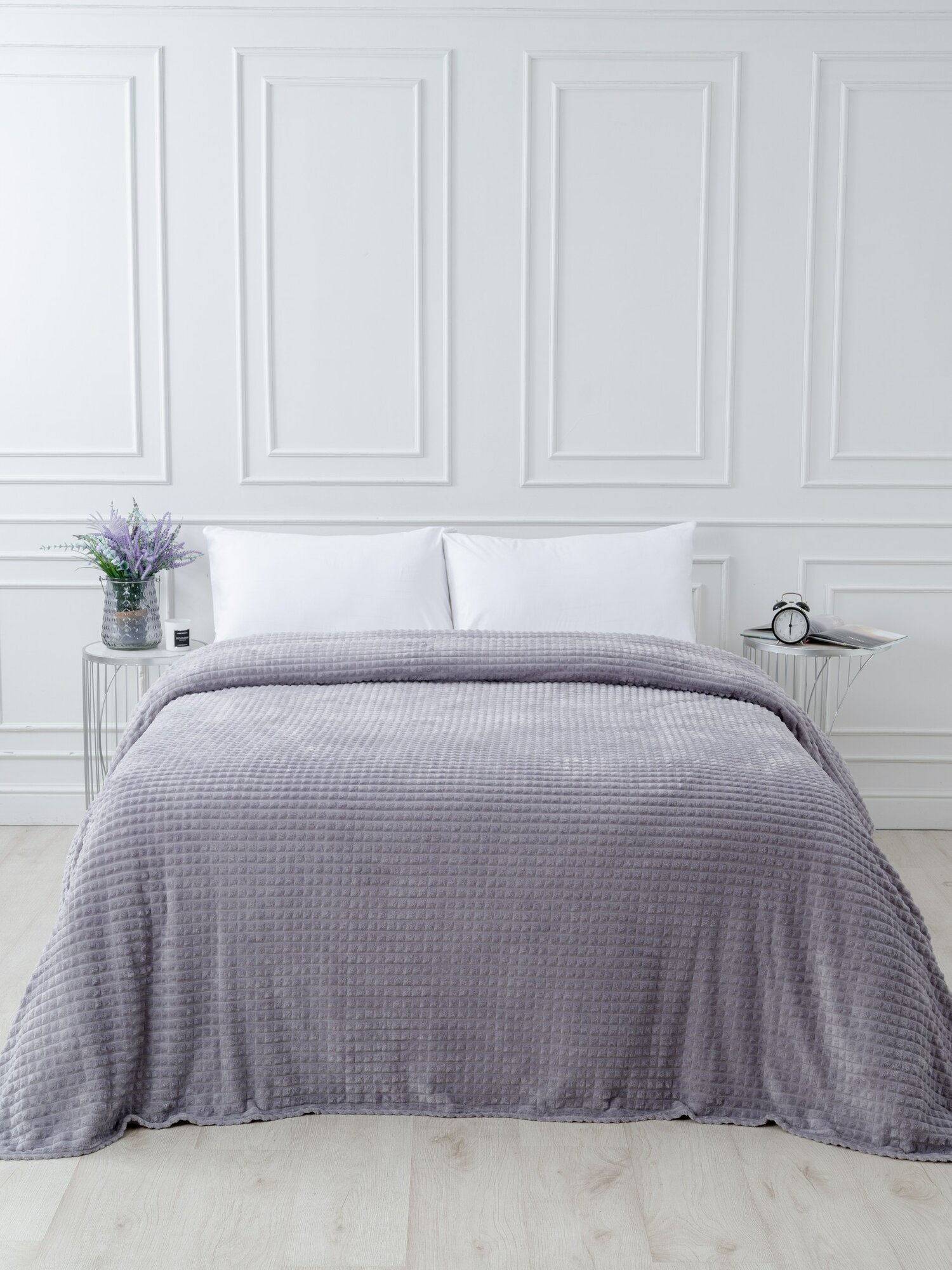 Плед 220х240 Павлина Супер Софт SKANDI Кубики (серая дымка), велсофт