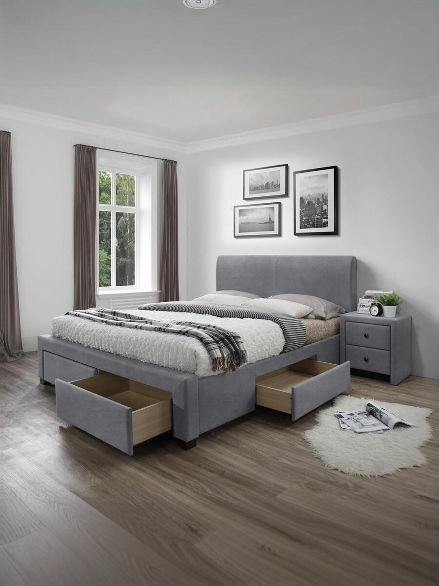 Двуспальная кровать HALMAR MODENA 3 серый, 160x200