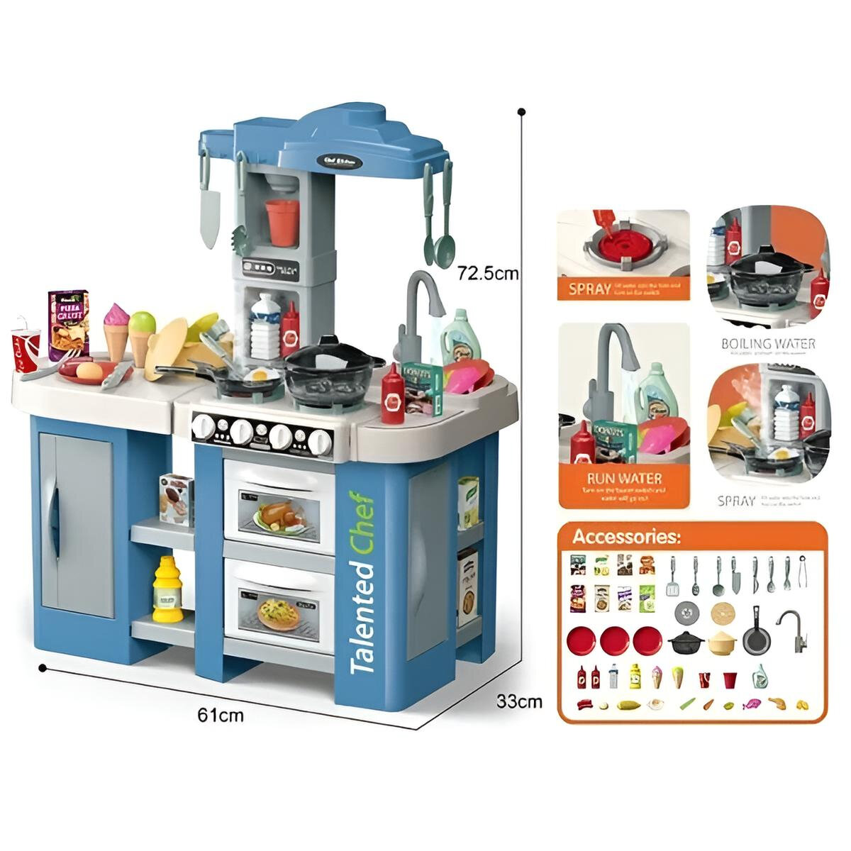 Игровой модуль "Кухня", с аксессуарами, пластик, 72 детали, питание от батареек, холодный пар