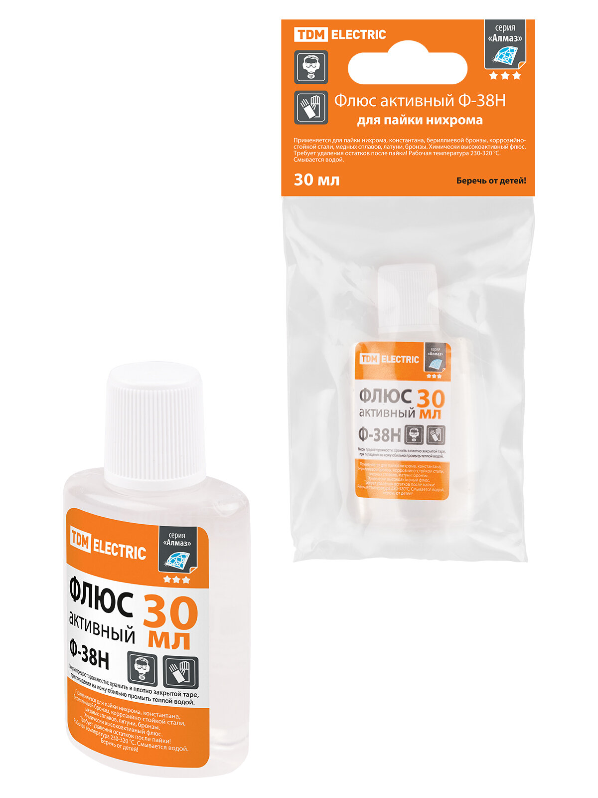 Флюс активный Ф-38Н,   для пайки нихрома, 30 мл, дозатор, инд. упаковка, серия "Алмаз" TDM
